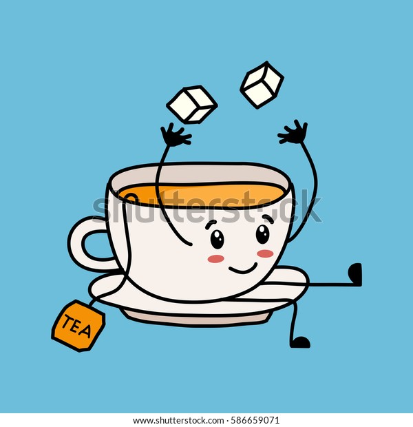 Funny Cartoon Tea Cup Throws Two: vector de stock (libre de regalías ...
