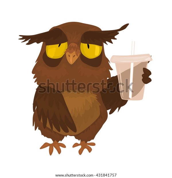 Funny Cartoon Tired Owl Empty Coffee Stock Vector (Royalty Free) 431841757