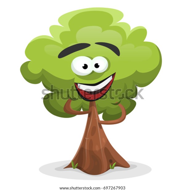Funny Cartoon Tree Character Illustration Cartoon: vetor stock (livre ...