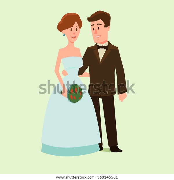 Funny Cartoon Wedding Couple Vector Illustration Stock Vector (Royalty ...