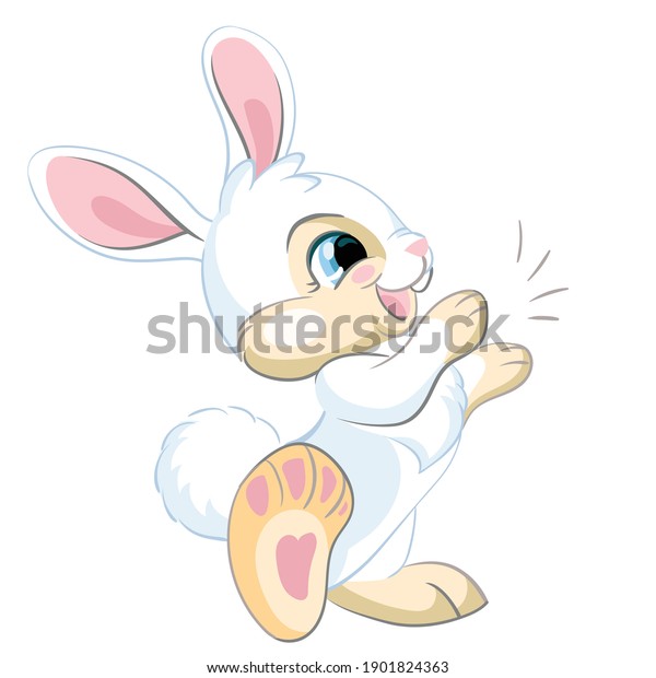 Funny Cartoon White Rabbit Claps His Stock Vector (Royalty Free ...