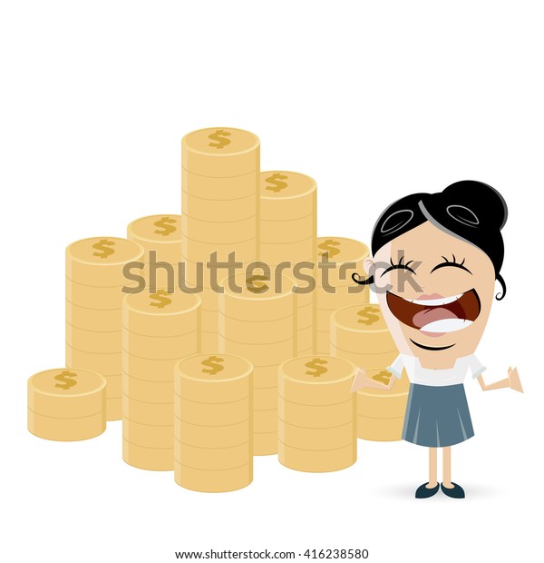 Funny Cartoon Woman Stack Money Stock Vector (Royalty Free) 416238580 ...