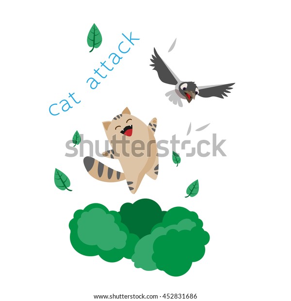 Funny Cat Attacks Bird Cute Cartoon Stock Vector (Royalty Free ...