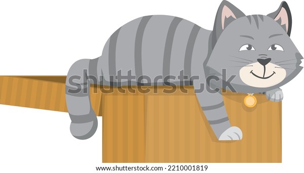 Funny Cat Box Cartoon Cute Gray Stock Vector (Royalty Free) 2210001819 ...