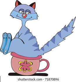 Vektor Stok Funny Cat Cartoon Style Sitting Pissing (Tanpa Royalti ...