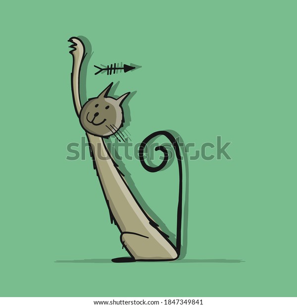 Funny Cat Character Sketch Your Design Stock Vector (Royalty Free ...