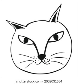 Funny Cat Face Line Art Stock Vector (Royalty Free) 2032031534 ...