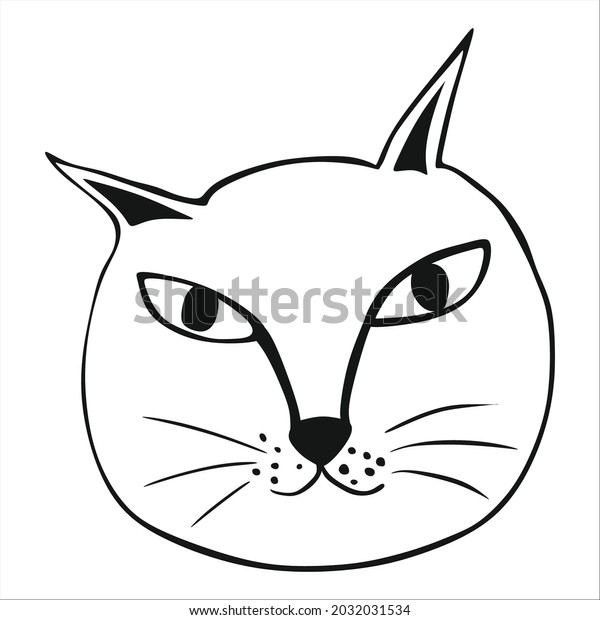 Funny Cat Face Line Art Stock Vector (Royalty Free) 2032031534 ...