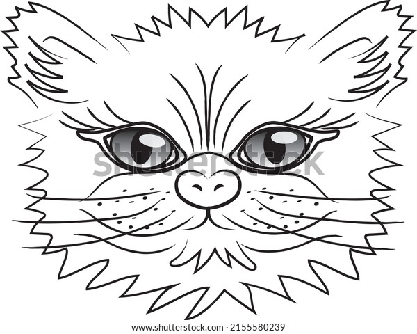 Funny Cat Face Line Art Black: เวกเตอร์สต็อก (ปลอดค่าลิขสิทธิ์ ...