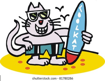 Funny Cat Surfing Vector Cartoon Stock Vector (Royalty Free) 81780286