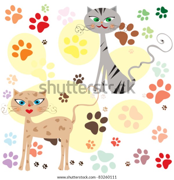 Funny Cats Over Colored Paws Background Stock Vector (Royalty Free ...