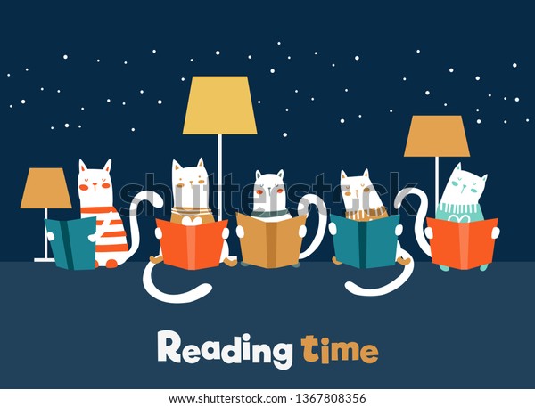 Funny Cats Reading Books Stock Vector (Royalty Free) 1367808356