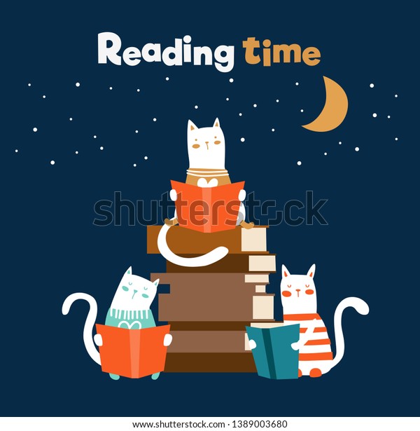 Funny Cats Reading Books Vector Illustration Stock Vector (Royalty Free ...