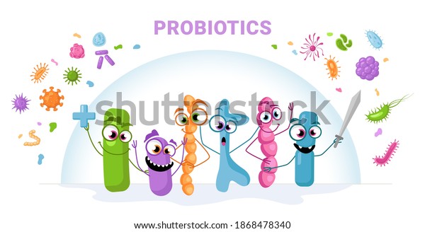 Funny Characters Probiotics Protect Against Viruses: เวกเตอร์สต็อก ...