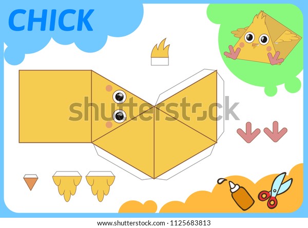 Funny Chicken paper model. Small home craft project, paper game. Cut ...