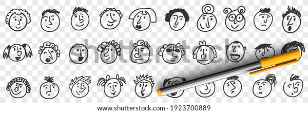 Funny Children Faces Doodle Set Stock Vector (Royalty Free) 1923700889 ...