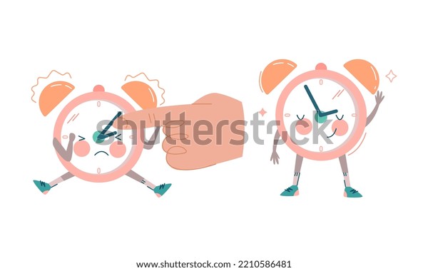 Funny Clock Character Waving Hand Smiling Stock Vector (Royalty Free ...