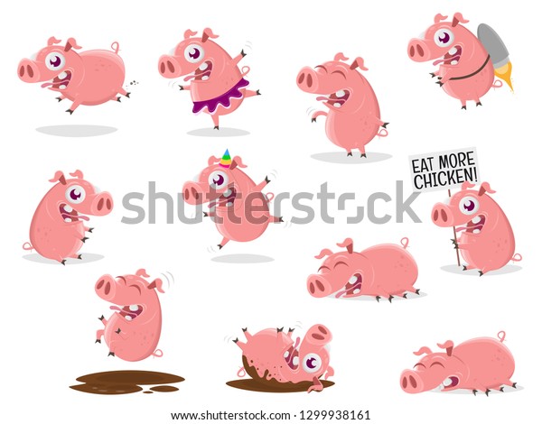 Funny Collection Cartoon Pig Stock Vector (Royalty Free) 1299938161 ...