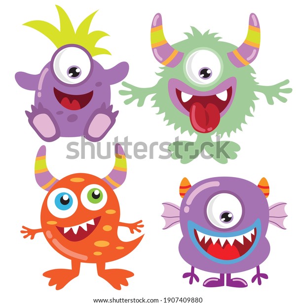 Funny Colorful Monsters Vector Cartoon Illustration Stock Vector ...