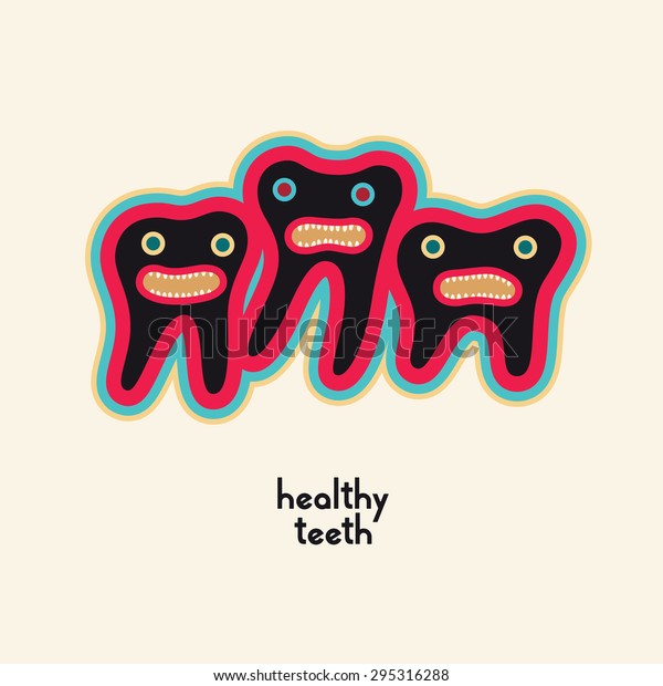 Funny Colorful Teeth Cartoon Characters Vector Stock Vector (Royalty ...