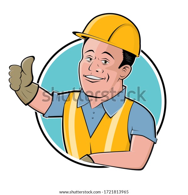 Funny Construction Worker Cartoon Logo Illustration Stock Vector ...