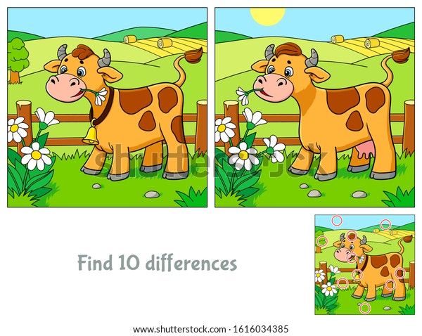Funny Cow Find 10 Differences Educational Stock Vector (Royalty Free ...