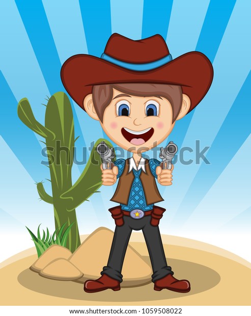 Funny Cowboy Background Cartoon Vector Illustration Stock Vector ...