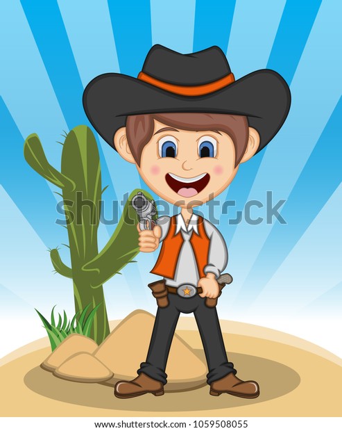 Funny Cowboy Background Cartoon Vector Illustration Stock Vector ...
