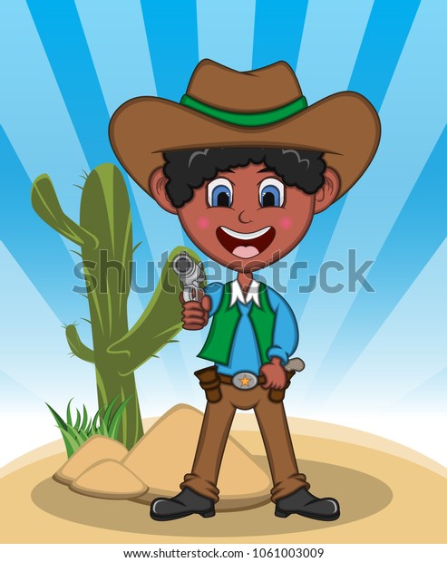 Funny Cowboy Background Cartoon Vector Illustration Stock Vector ...