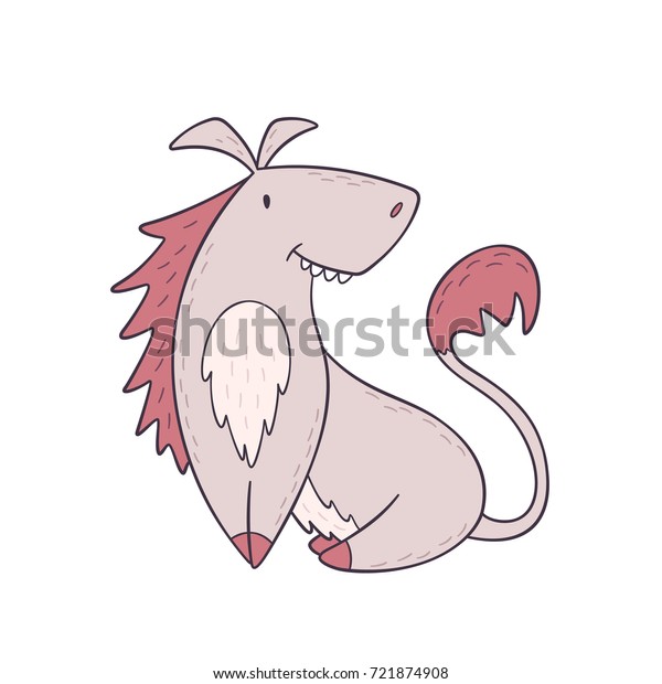 Funny Creature Dark Pink Mane Tail Stock Vector (Royalty Free) 721874908