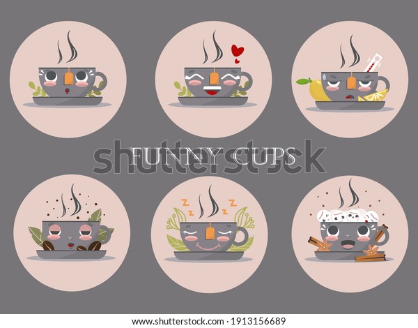 Funny Cups Stickers Cup Tea Coffee Stock Vector (Royalty Free ...