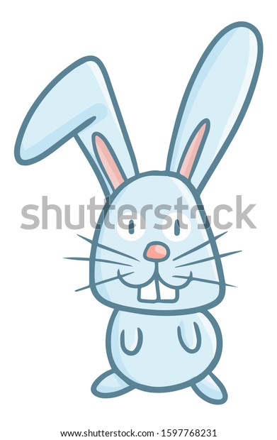 Funny Cute Blue Rabbit Smiling Happily Stock Vector (Royalty Free ...