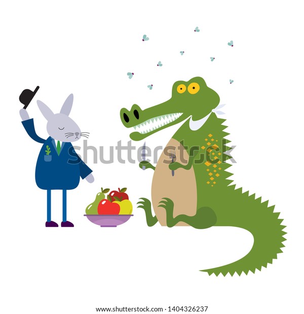 Funny Cute Cartoon Hare Crocodile Have Stock Vector (Royalty Free ...