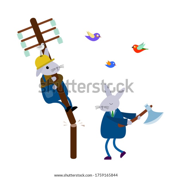 Funny Cute Cartoon Hare Suit Chopping Stock Vector (Royalty Free ...