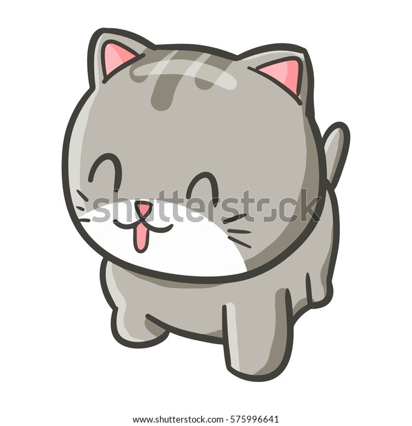 Funny Cute Grey Cat Smiling Happily Stock Vector Royalty Free