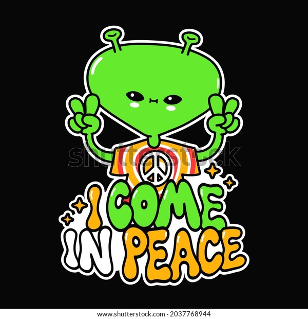 Funny Cute Happy Alien Show Peace Stock Vector (Royalty Free ...