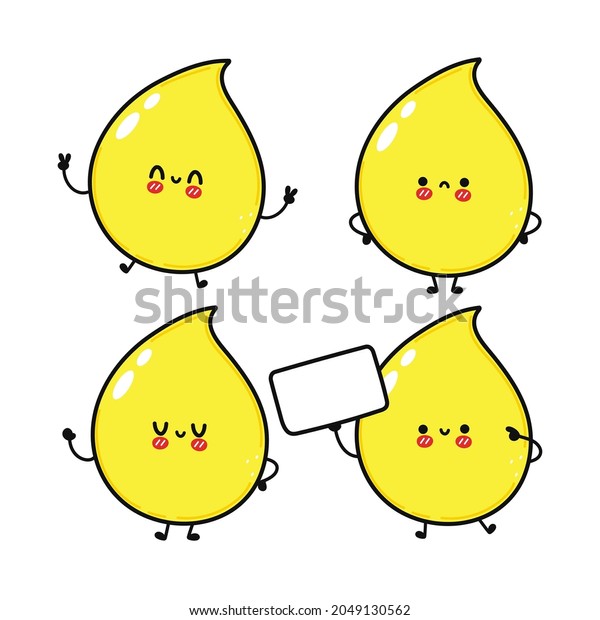 Funny cute happy drop of urine characters bundle set. Vector hand drawn ...