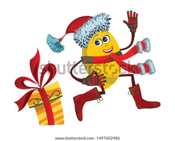 Funny Cute Happy Smiling Lemon Santa Stock Vector (Royalty Free ...