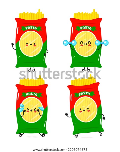 Funny Cute Happy Spaghetti Characters Bundle Stock Vector (Royalty Free ...