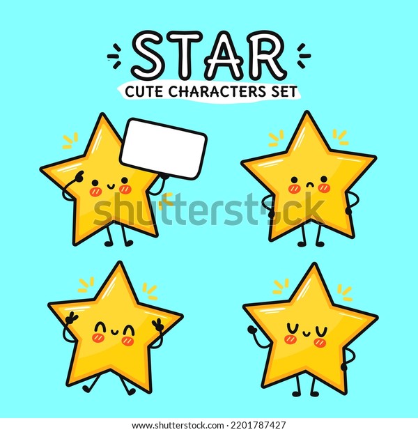 Funny Cute Happy Star Characters Bundle Stock Vector (Royalty Free ...