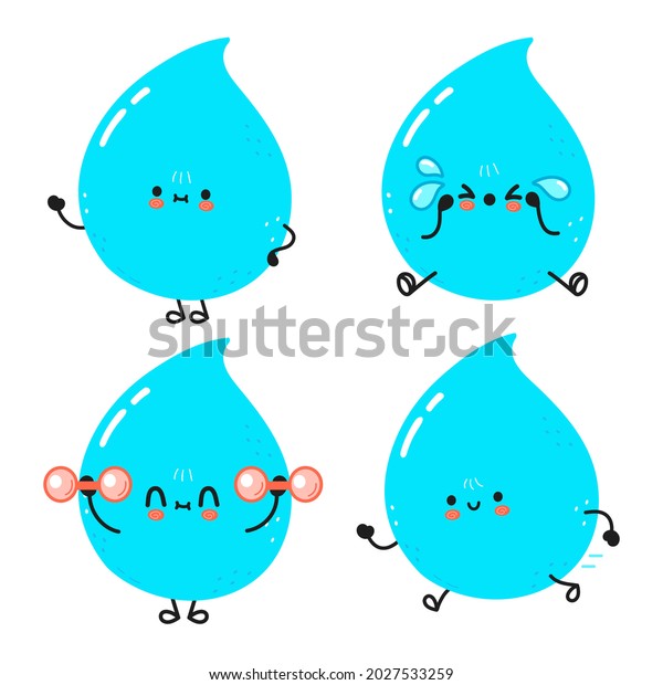 Funny Cute Happy Water Drop Characters Stock Vector (Royalty Free ...