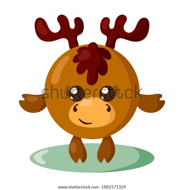 Funny Cute Kawaii Moose Round Body Stock Vector (Royalty Free ...