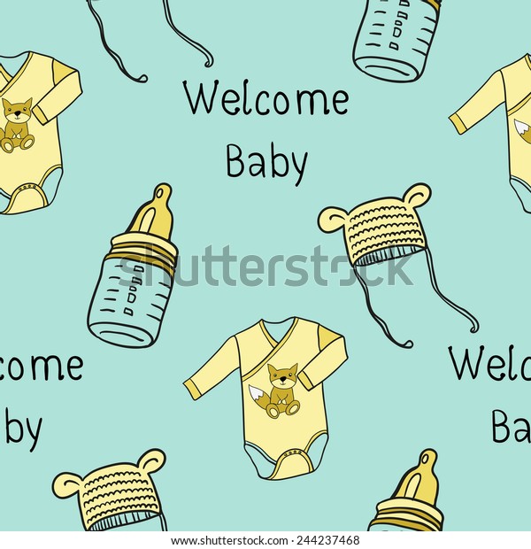 Funny Cute New Born Welcome Baby Stock Vector (Royalty Free) 244237468 ...