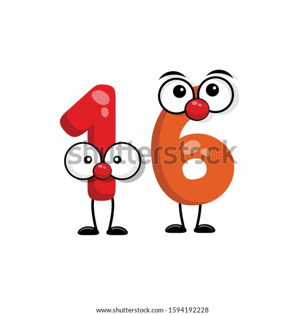 Funny Cute Number 16 Eye Comic Stock Vector (Royalty Free) 1594192228 ...