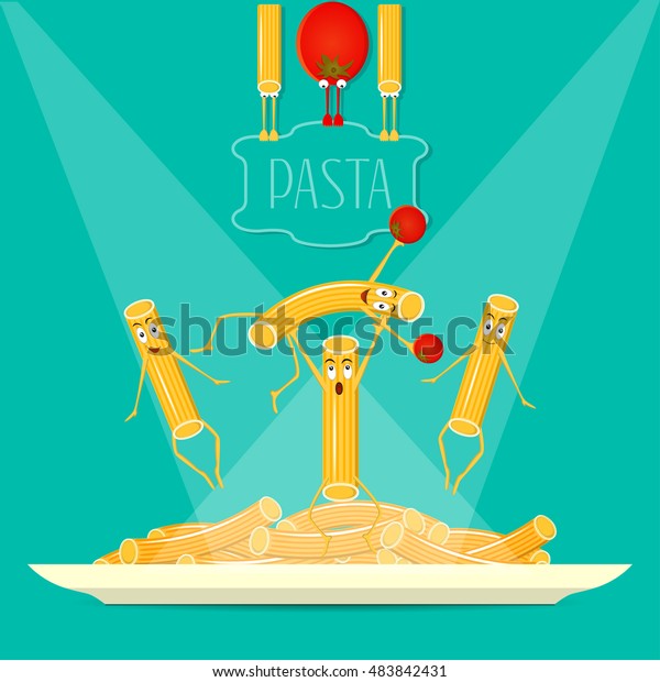 Funny Cute Pasta On Plate Vector Stock Vector (Royalty Free) 483842431 ...