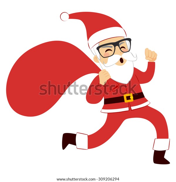 Funny Cute Santa Claus Running Red Stock Vector (Royalty Free ...