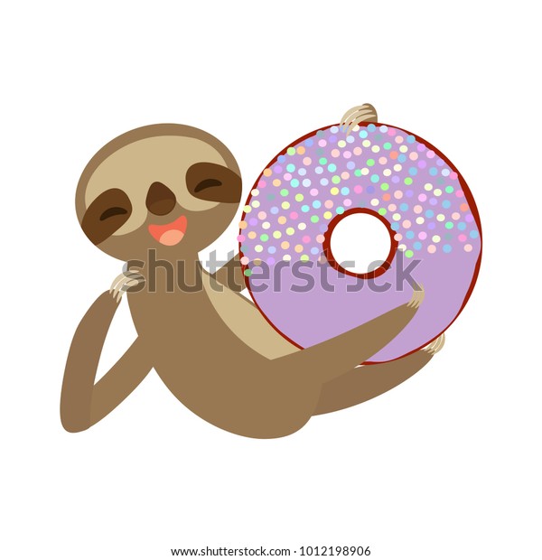 Funny Cute Smiling Threetoed Sloth Donut Stock Vector (Royalty Free ...