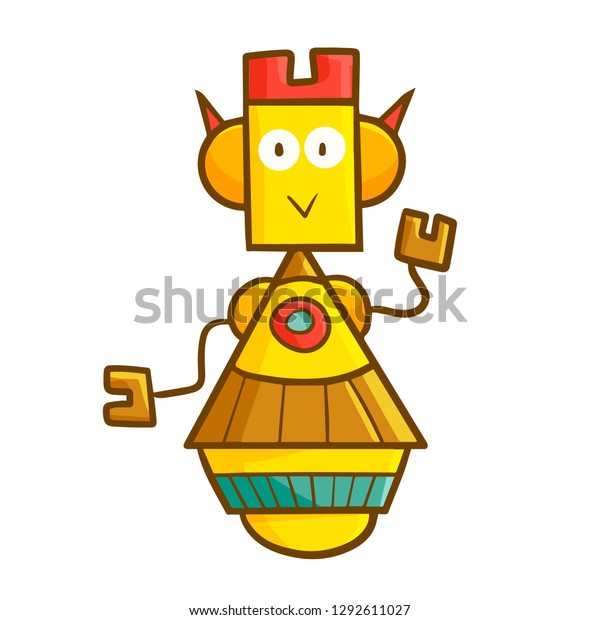 Funny Cute Yellow Triangle Robot Smiiling Stock Vector (Royalty Free ...