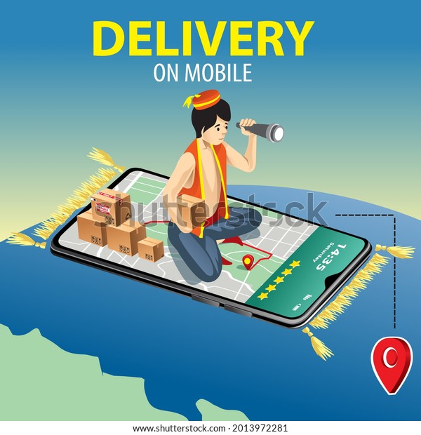 Funny Delivery Package By Flying Carpet Stock Vector (Royalty Free ...