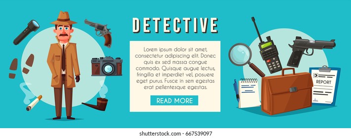 Funny Detective Character Cartoon Vector Illustration Stock Vector ...